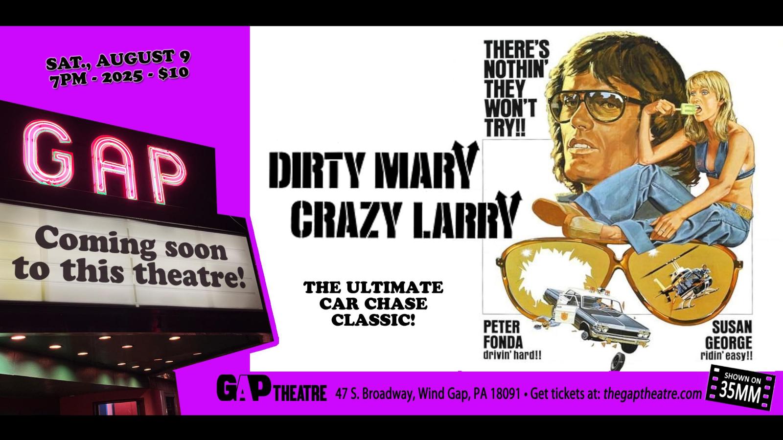 DIRTY MARY, CRAZY LARRY (1974) in 35mm in Wind Gap - Checkout