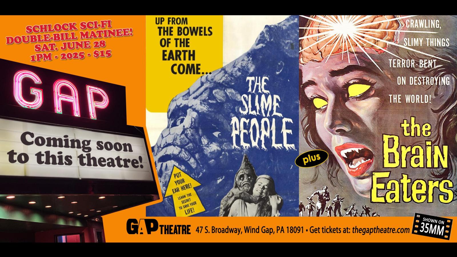 SCHLOCK SCI-FI DOUBLE FEATURE MATINEE: THE SLIME PEOPLE (1963) & THE BRAIN EATERS (1958) on 35mm ...