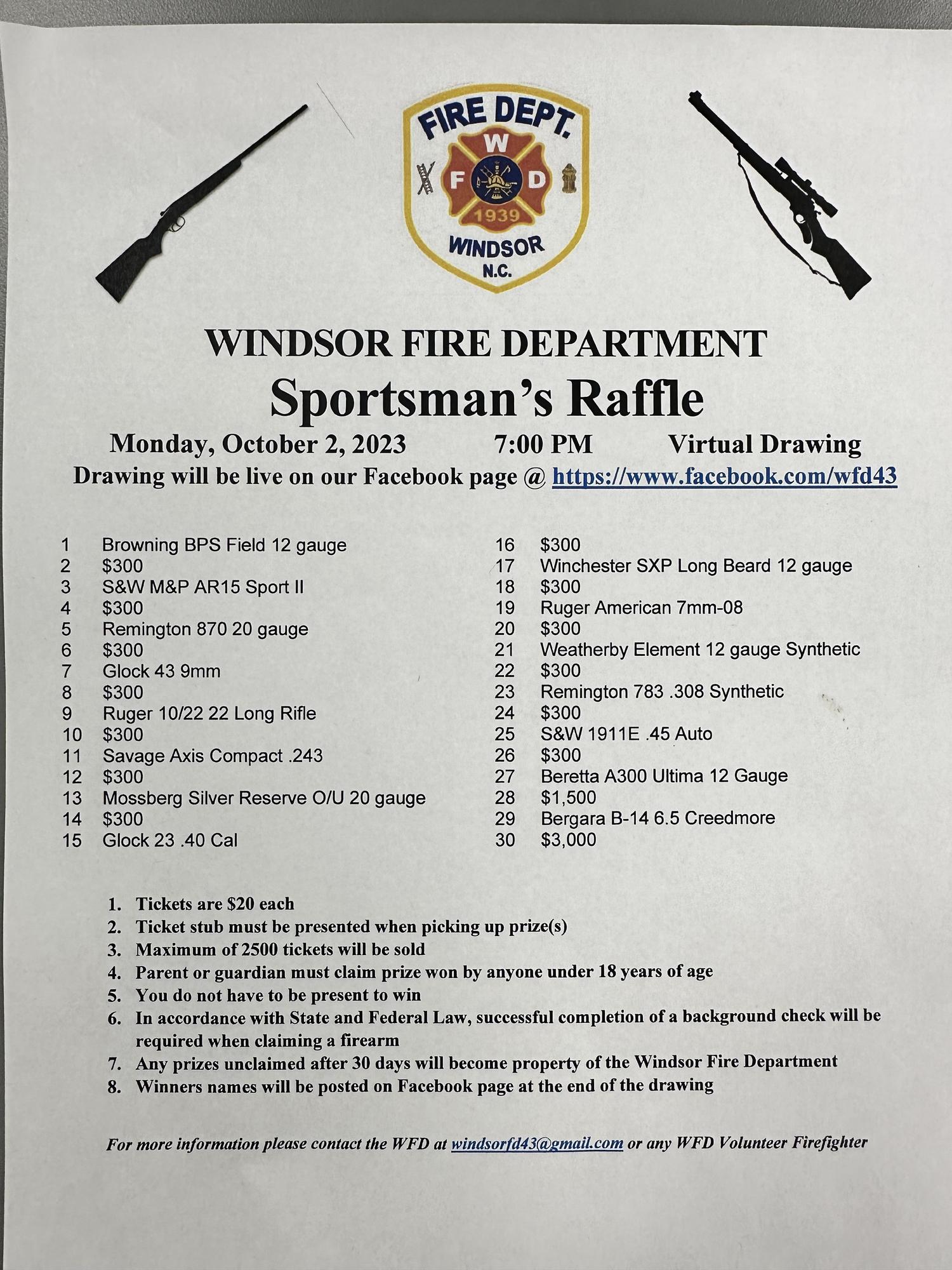 2023 Windsor Fire Department Sportsman's Raffle in Windsor - Checkout