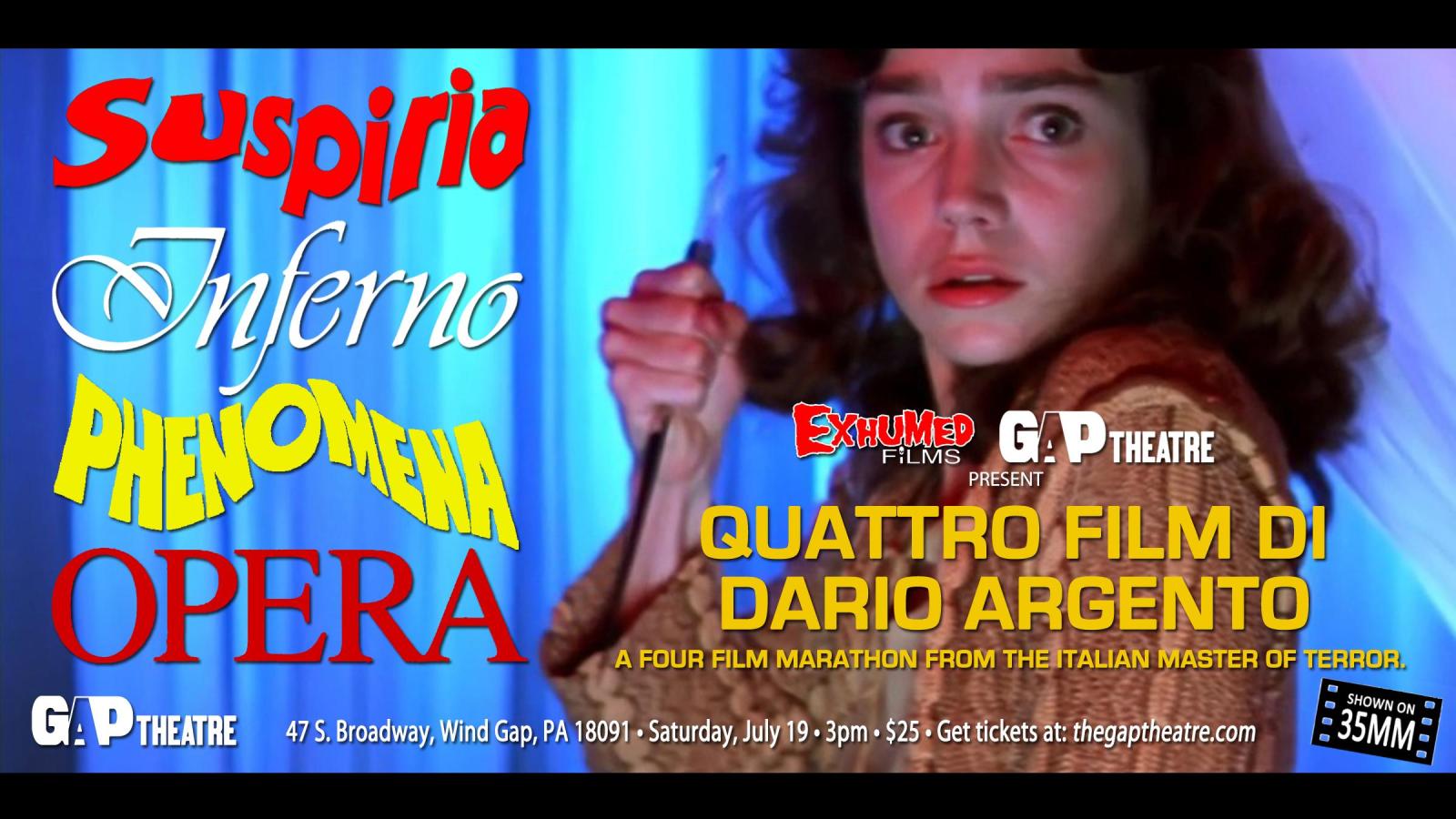 QUATTRO FILM DI DARIO ARGENTO: SUSPIRIA (1977), INFERNO (1980), PHENOMENA (1985) & OPERA (1987 ...