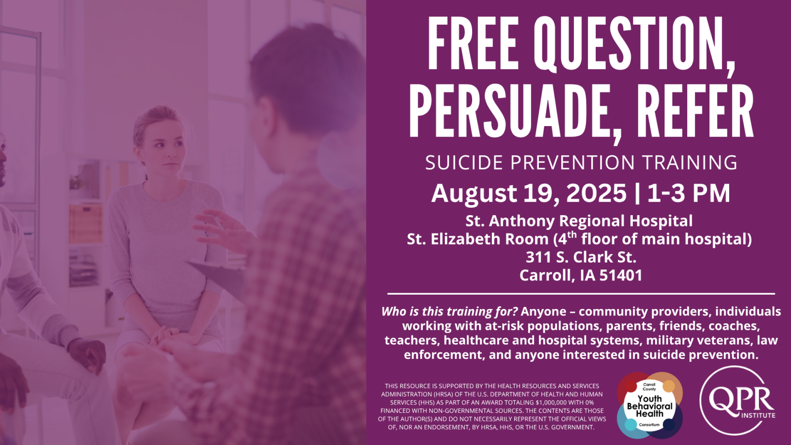 Question, Persuade, Refer Training in Carroll - Checkout
