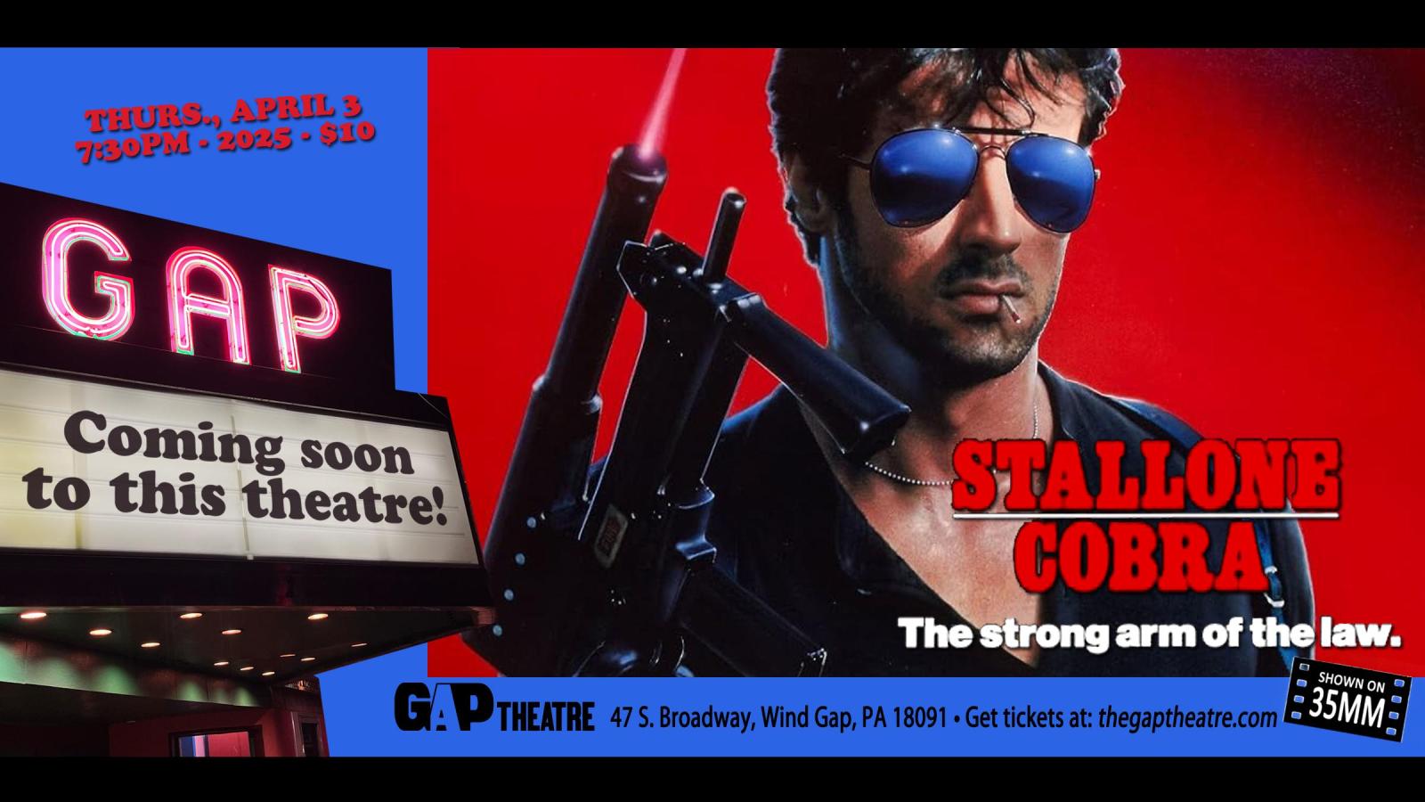Sylvester Stallone in COBRA (1986) on 35mm in Wind Gap - Checkout