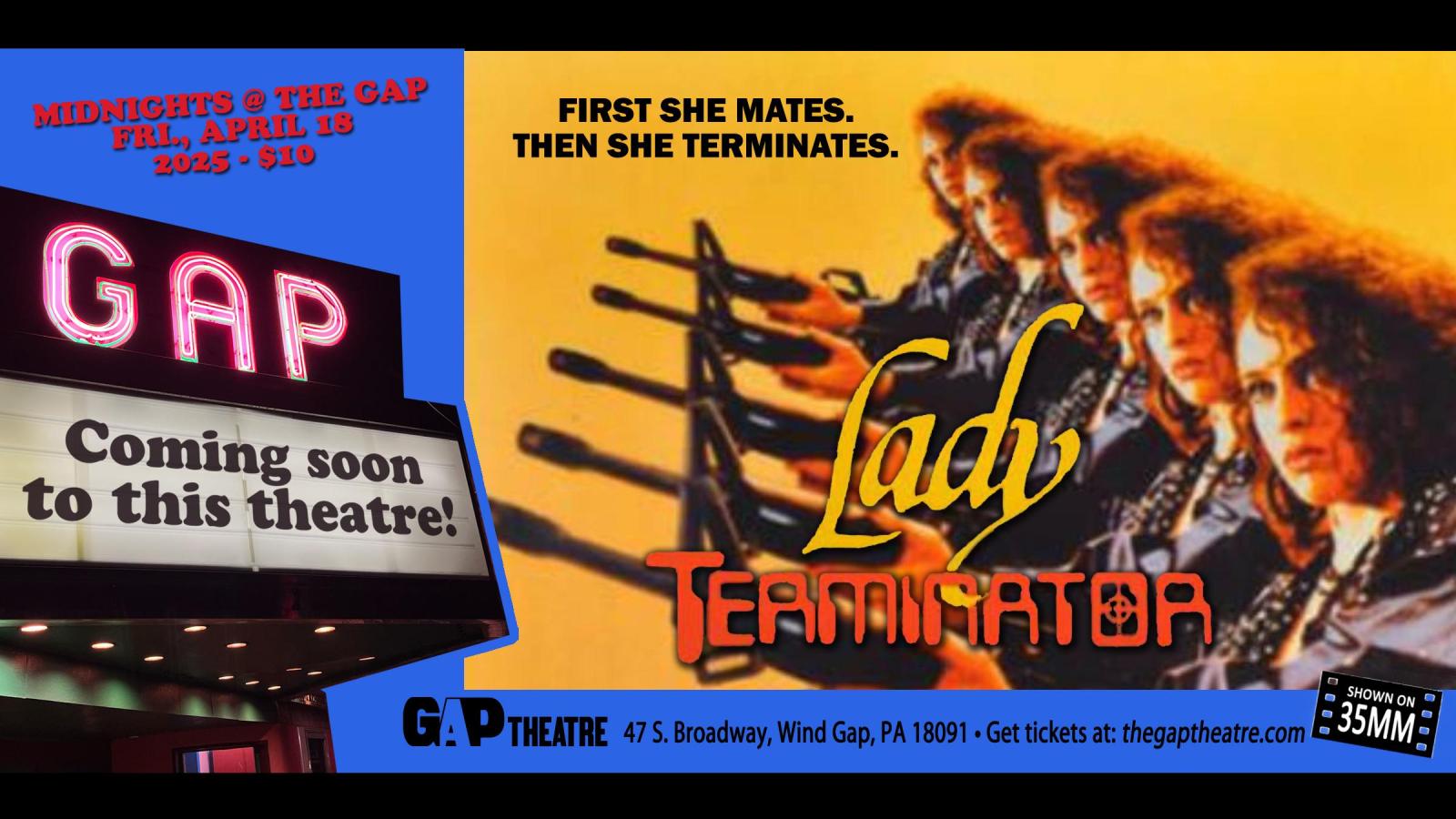MIDNIGHTS @ THE GAP: LADY TERMINATOR in 35mm in Wind Gap - Checkout