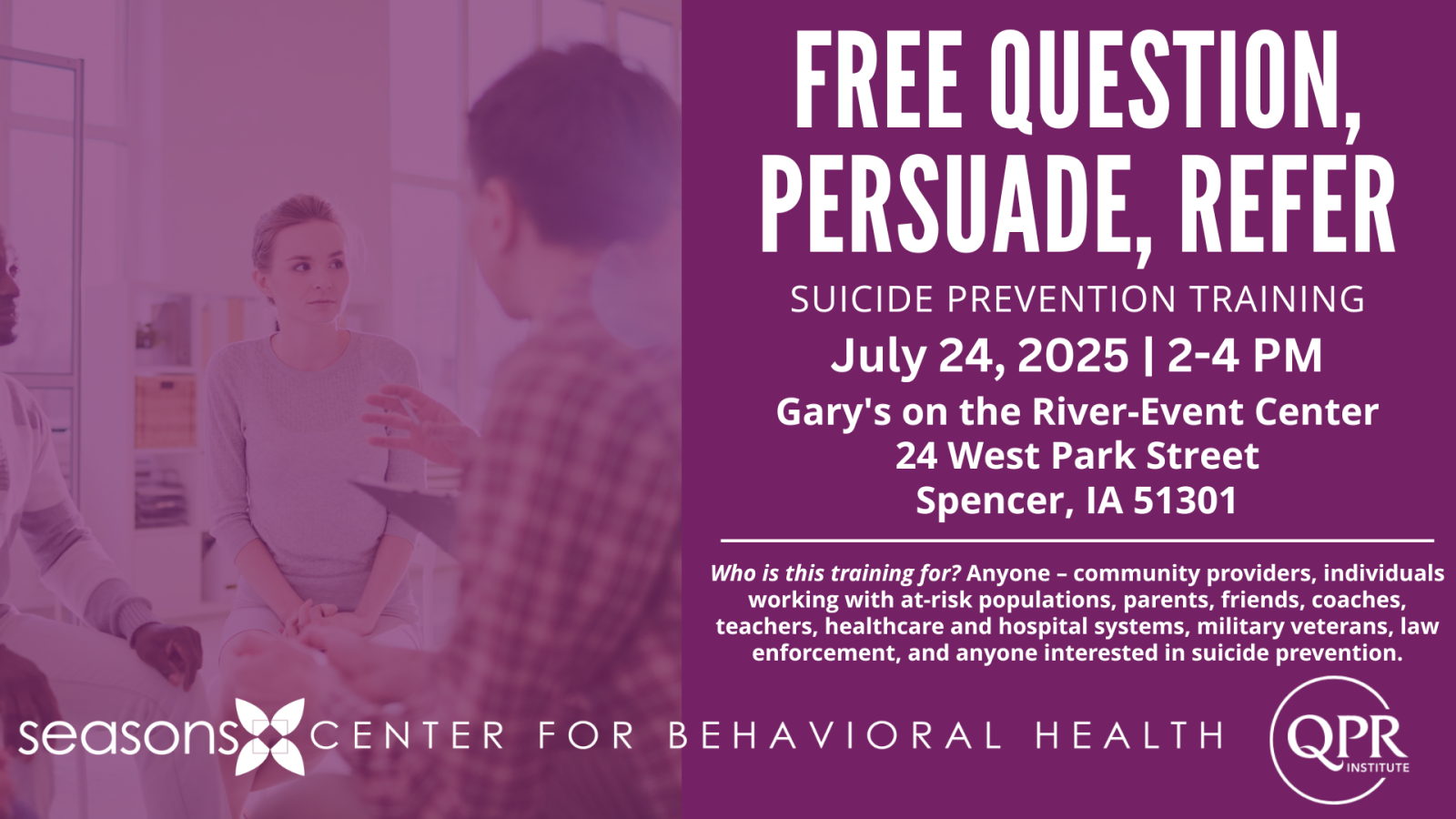 Question, Persuade, Refer Training in Spencer - Checkout