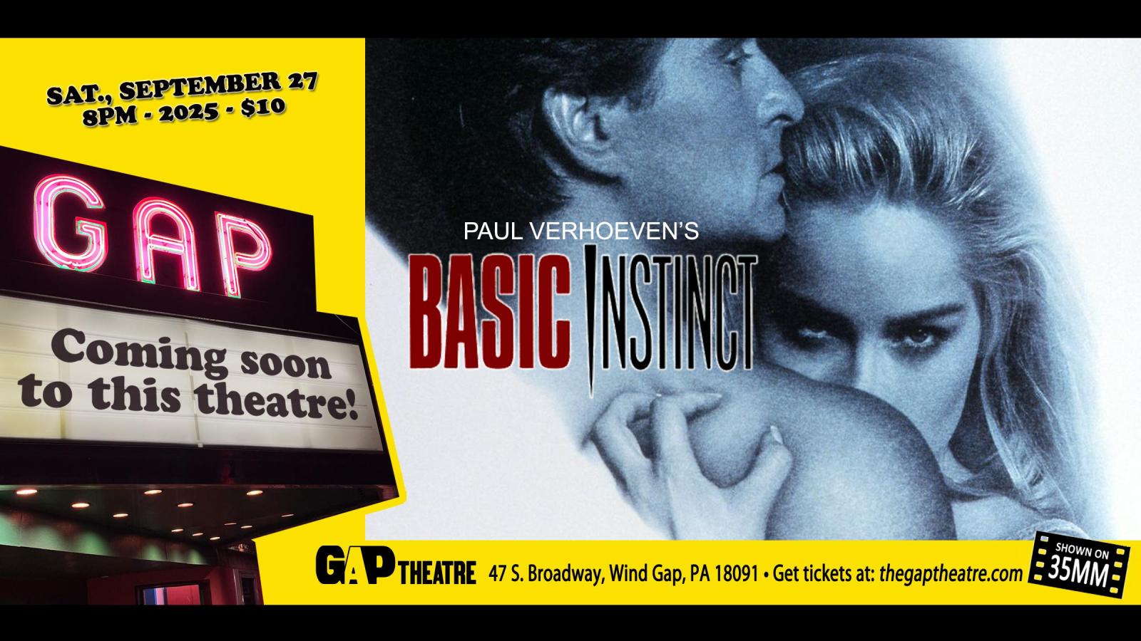 Paul Verhoeven’s BASIC INSTINCT (1992) on 35mm in Wind Gap - Checkout