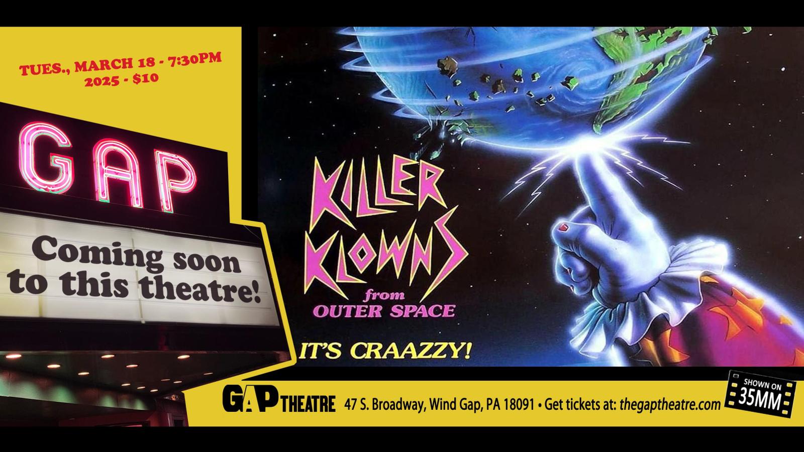 KILLER KLOWNS FROM OUTER SPACE (1988) on 35mm in Wind Gap - Checkout